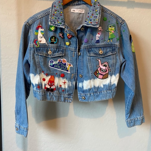 Zara | Jackets & Coats | Handmade Kids Disney Inside Out Denim Jacket ...